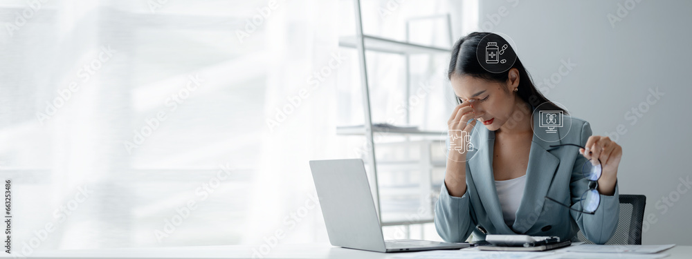 Asian woman in a startup company office, businesswoman poses stressed ...