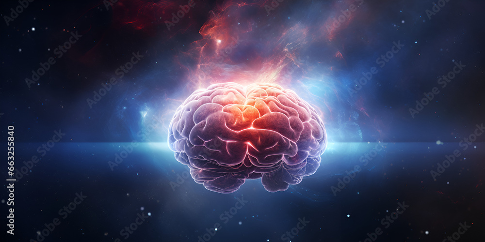 Brain Science Stock, Brain Outer Space, Abstract background with human brain and stars ...