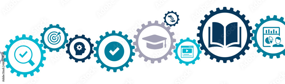 Online education banner vector illustration with icon of training, e ...