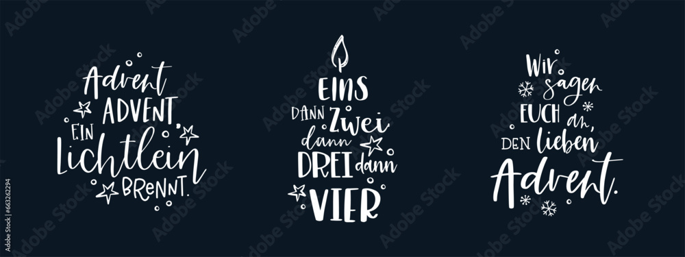 Collection of vector handwritten Advent calligraphic lettering text in German language for ...