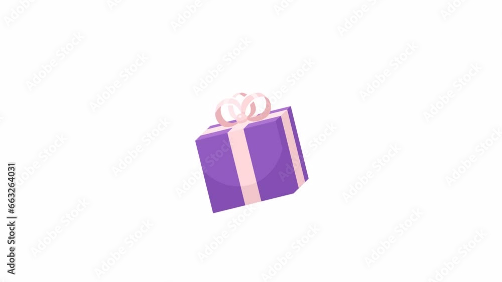 Appreciation gift box shaking 2D object animation. Ribbon Christmas ...