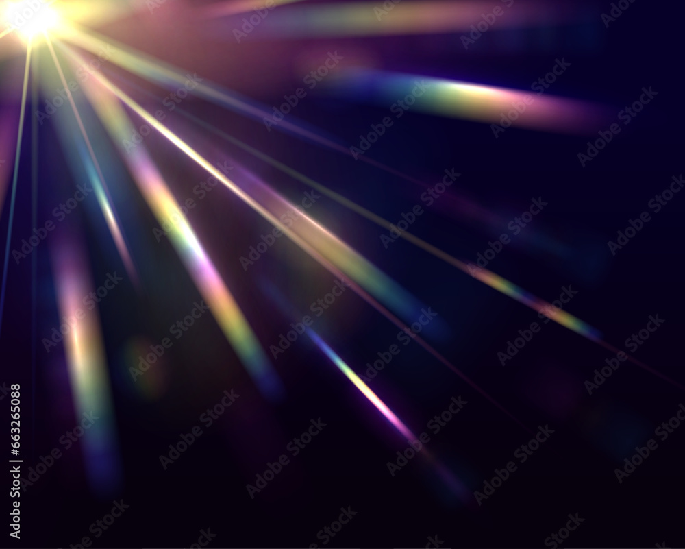 Crystal Rainbow Light Effects. Overlay for backgrounds.Triangular prism concept. Light streak ...