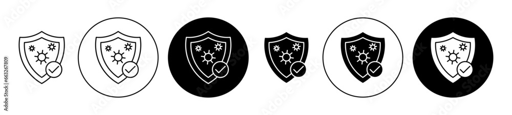 Virus protection line icon set. Germ protect shield icon in black color ...