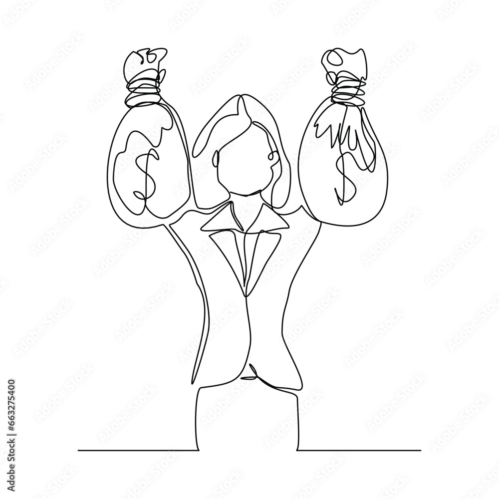 Continuous single line sketch drawing art of business woman with big ...
