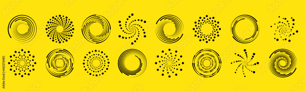 Dot circle pattern. Orange round halftone dot patterns. Spiral ...