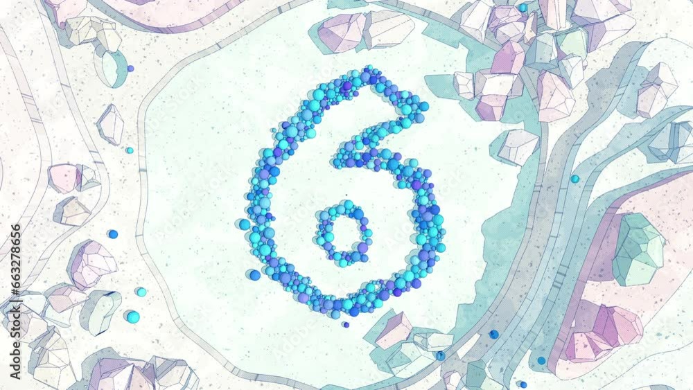 Digit 6 Made of of Colorful Balls Falling into Stone Canyon. Animation ...