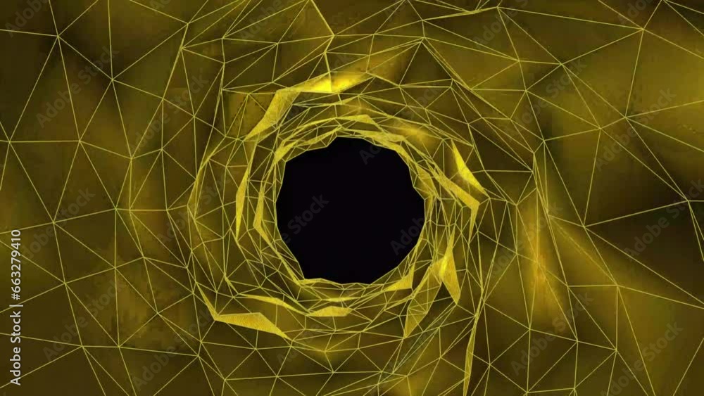 Vidéo Stock Abstract wireframe tunnel. Yellow wormhole. 3D portal grid ...
