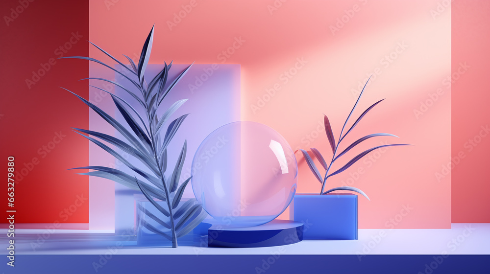 Product mockup background. Abstract shapes of colored transparent glass ...