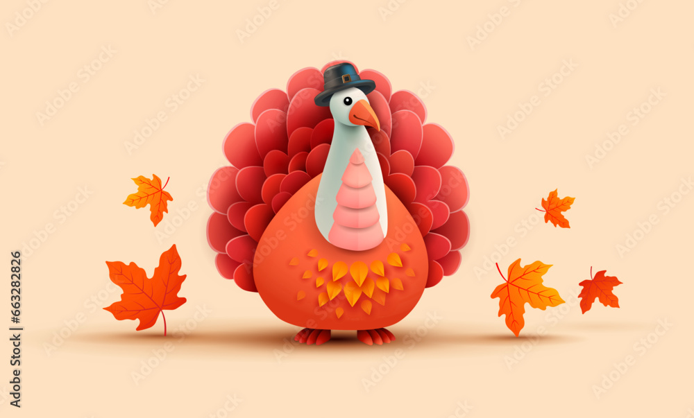 Thanksgiving Day Turkey Background 3d Cute Thanksgiving Turkey Cartoon In Pilgrim Hat And