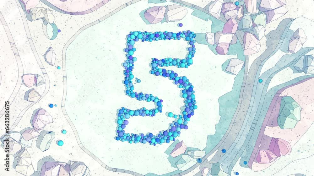 Digit 5 Made of of Colorful Balls Falling into Stone Canyon. Animation ...