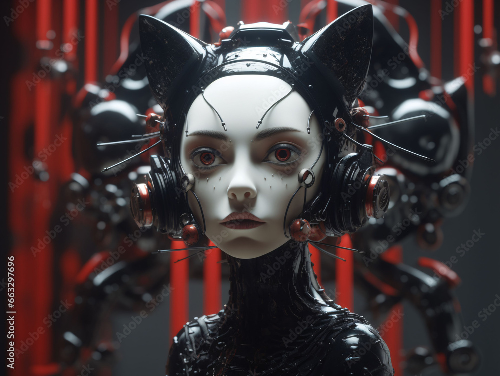 Halloween 3D fantasy scary vampire black cat cyberpunk character with ...