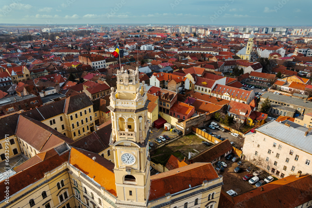 Aerial art nouveau historical Oradea's picturesque cityscape with its ...