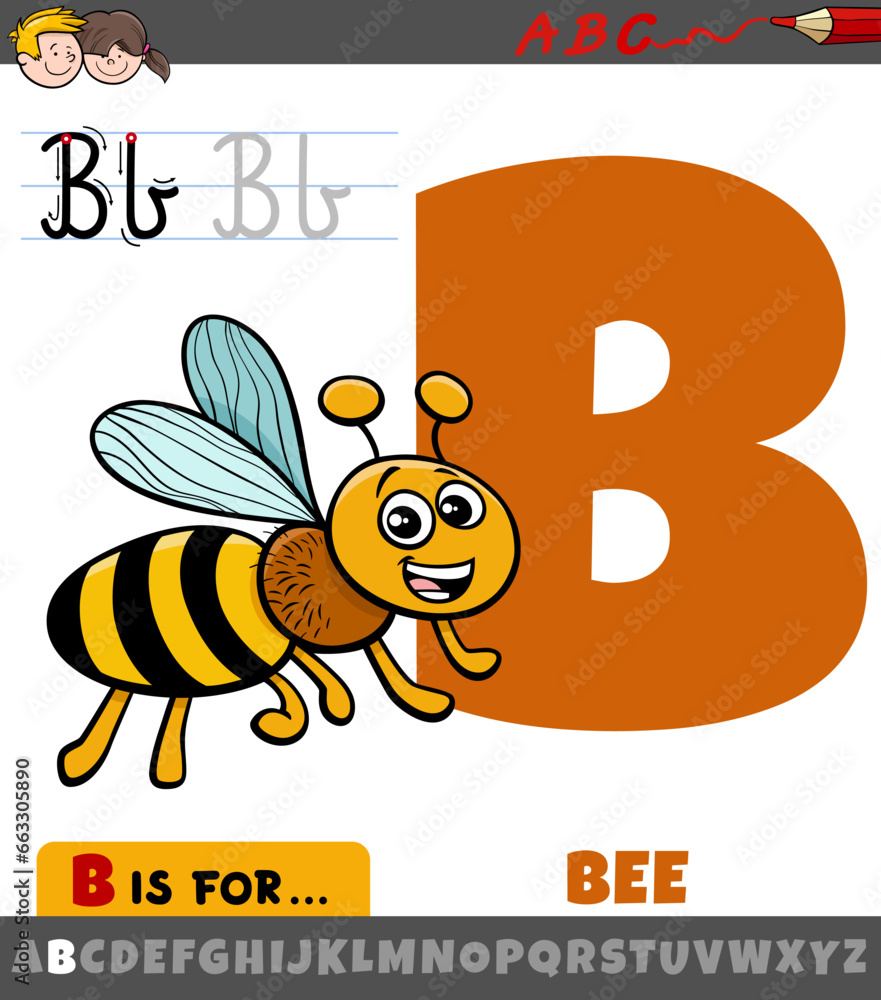 letter B from alphabet with cartoon bee insect Stock Vector | Adobe Stock