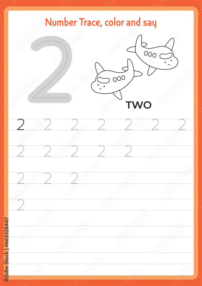 Numbers Worksheet | Trace, color and say worksheet | kindergarten ...