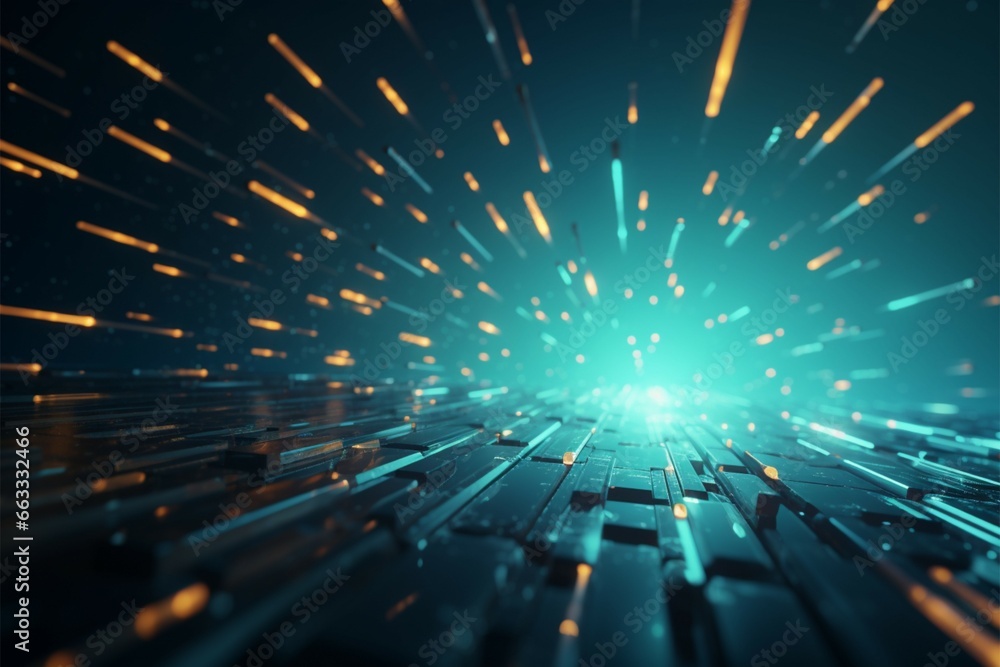 3D illustration depicts the rapid transfer of massive digital data ...