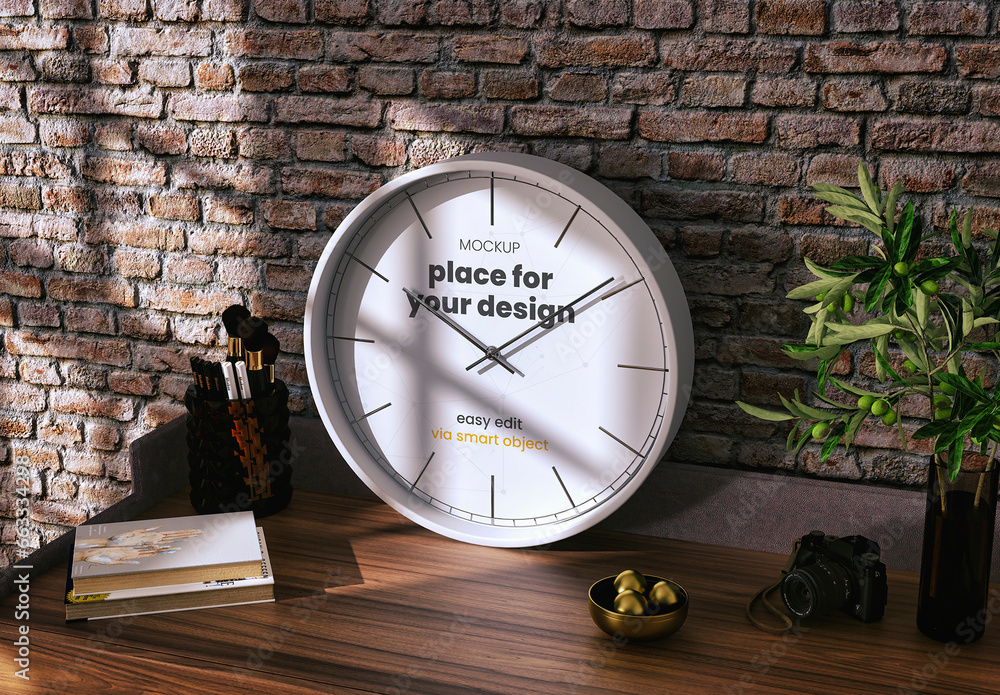Clock on a Desk Mockup 02 Stock Template | Adobe Stock