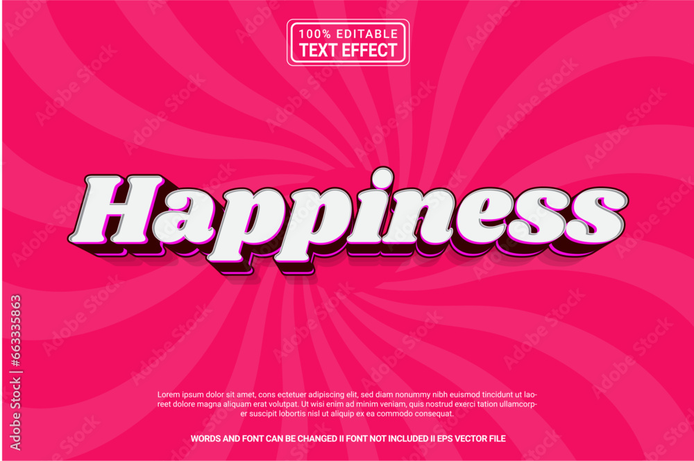 Editable text effect Happiness 3d cartoon template style modren premium ...