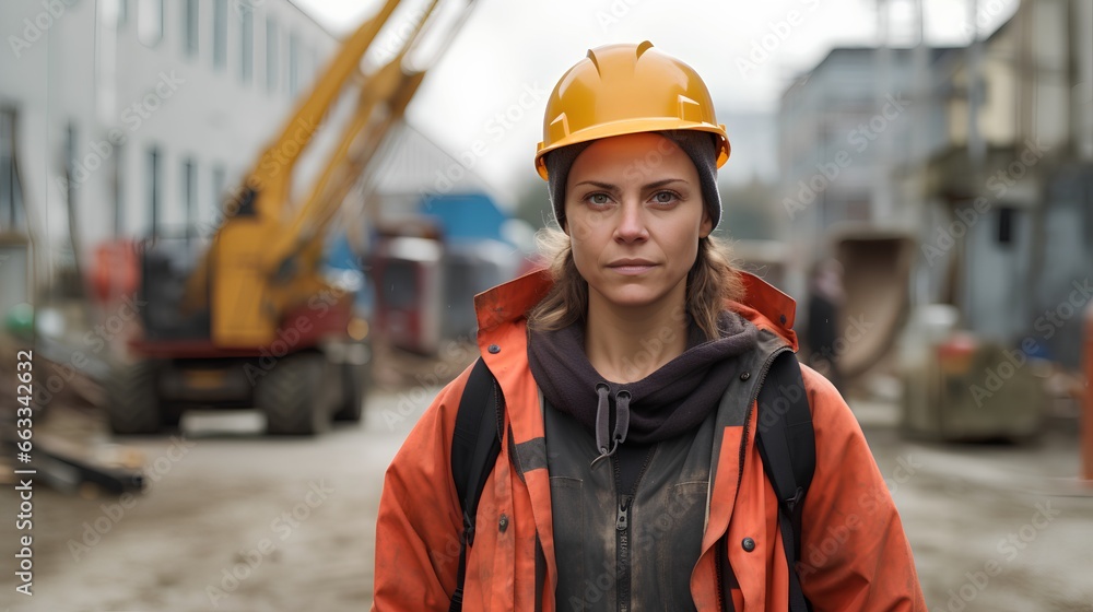 Confident woman on construction site. Strong, independent female ...