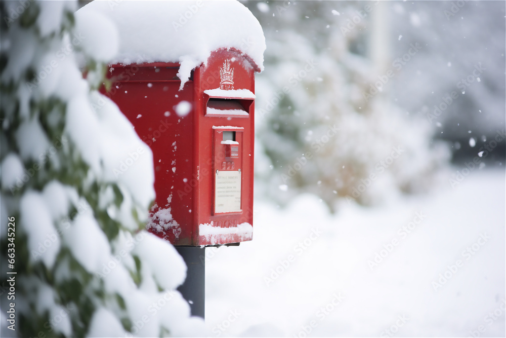 red mailbox on a snowy day covered in snow in winter Stock Photo ...