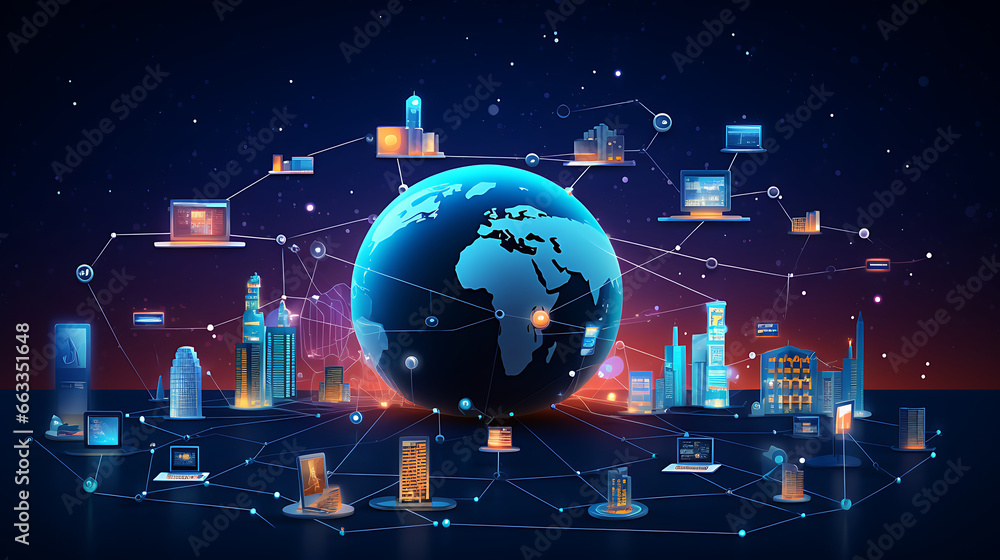 a global network of interconnected devices and data streams, with ... a global network of interconnected devices and data streams, with ...