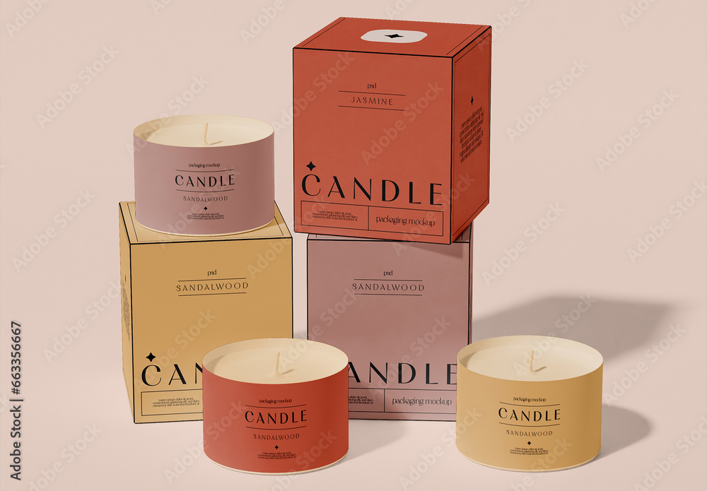 Set of Candle with Cardboard Box Mockup Stock Template | Adobe Stock
