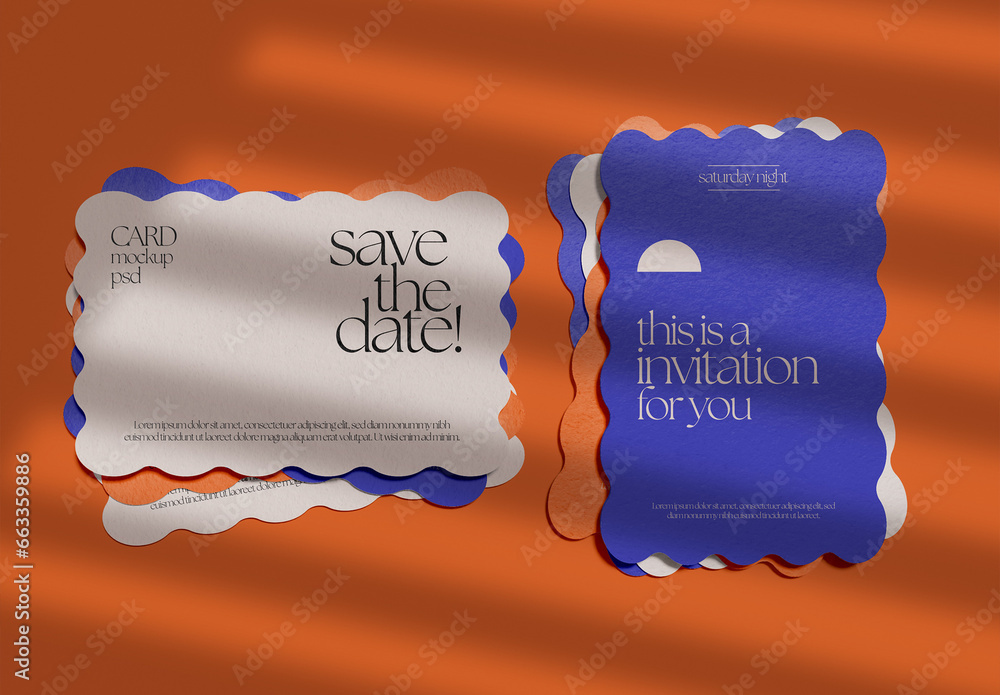 Stacked Wavy Edges Cards Mockup Stock Template | Adobe Stock
