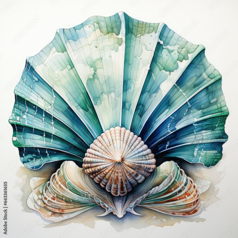 Watercolor Seashell clipart on white background. Stock Illustration ...