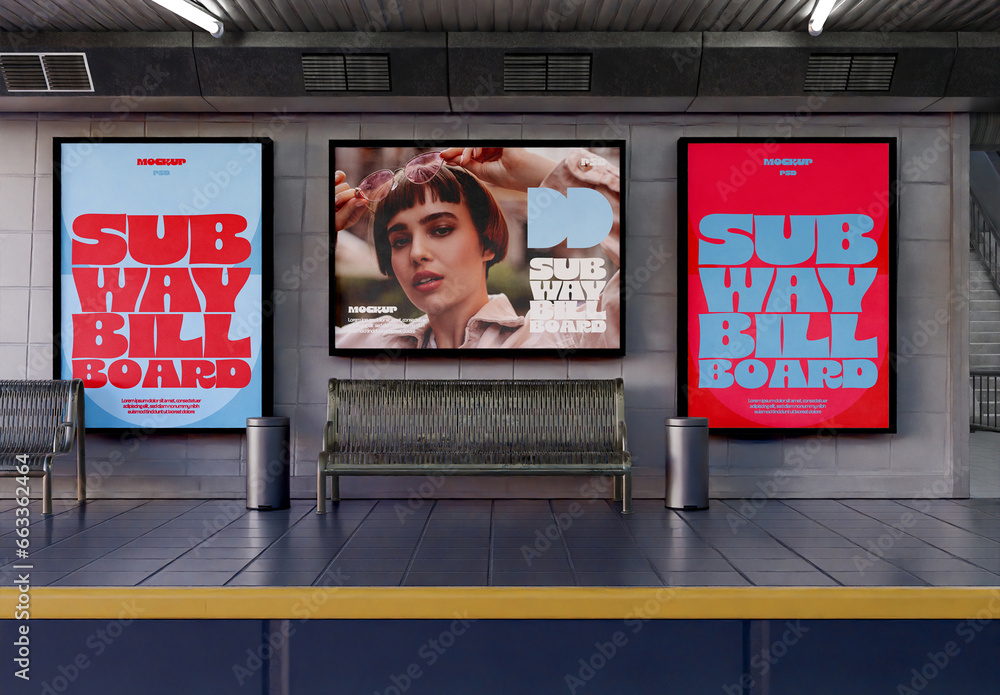 Three Subway Billboards Mockup Stock Template | Adobe Stock