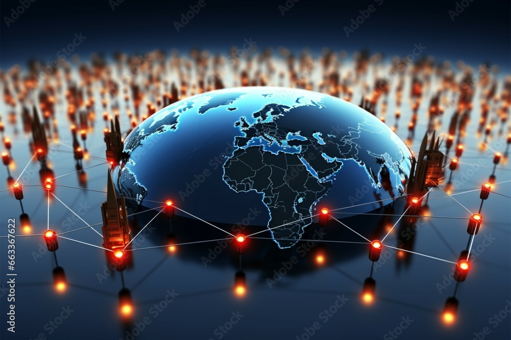 Global network connection depicted on a modern world technology ...