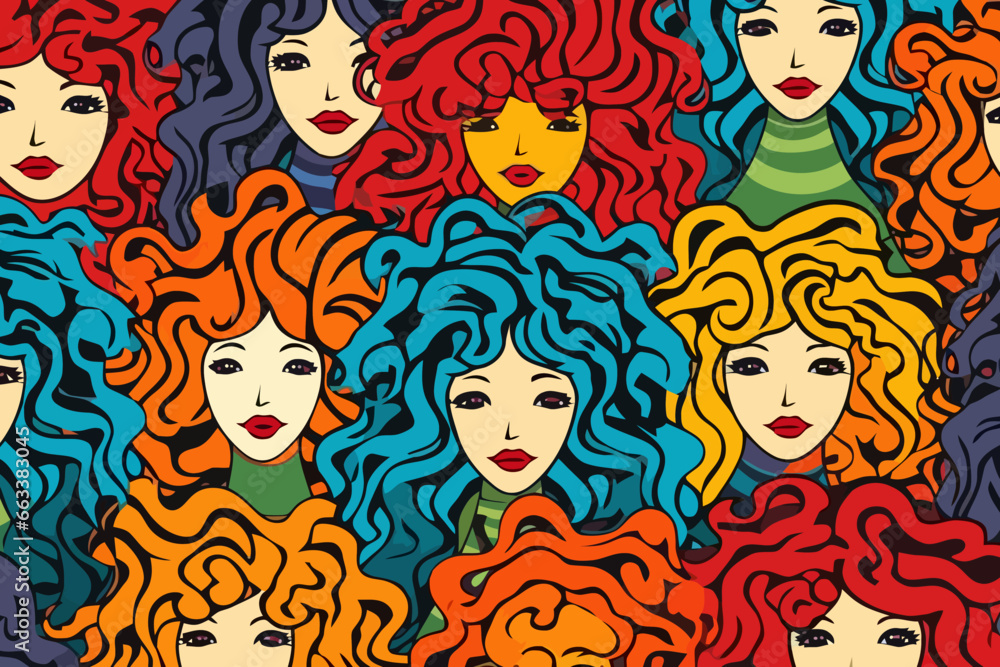 Curly hair quirky doodle pattern, wallpaper, background, cartoon ...