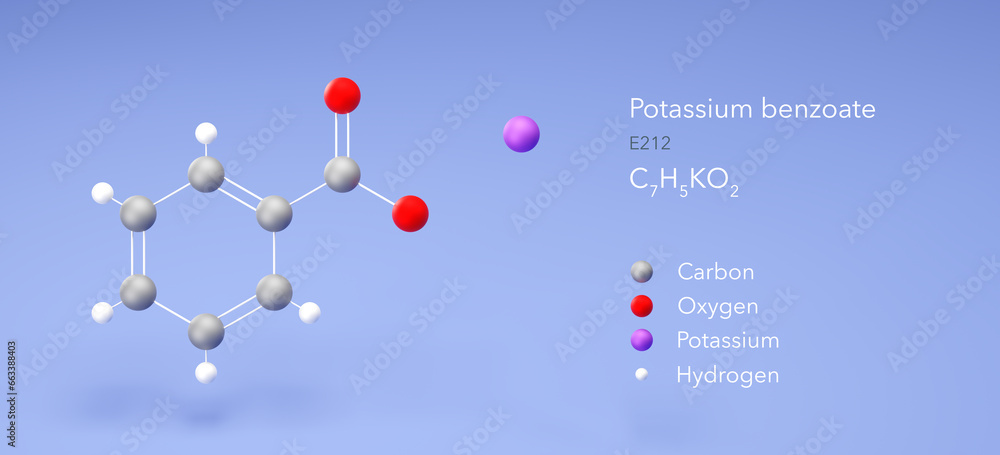 potassium benzoate molecule, molecular structures, food preservative ...