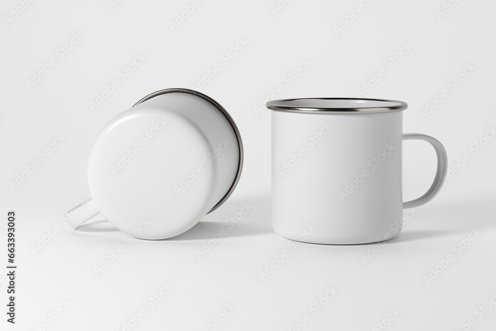 Classic white metal mugs via email mockup set of two. One of them shown ...