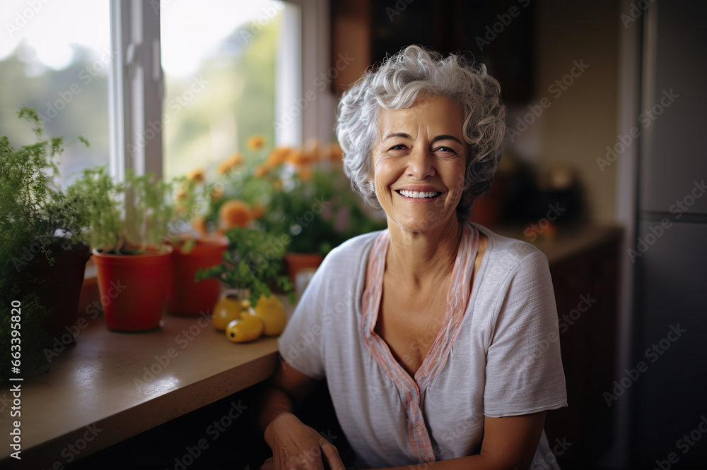 Radiant Middle-Aged Tranquility A Joyful Mature Woman Embracing the ...