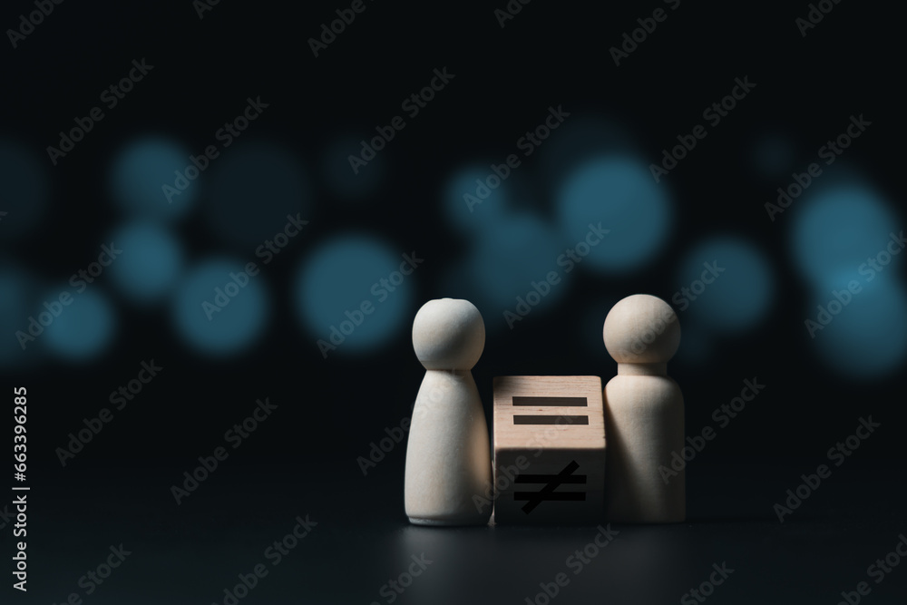 Equal gender equality concept. Wooden figure men and women, equality ...