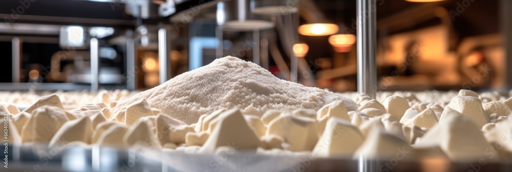 Wheat flour, Production of wheat flour on conveyor belt in factory ...