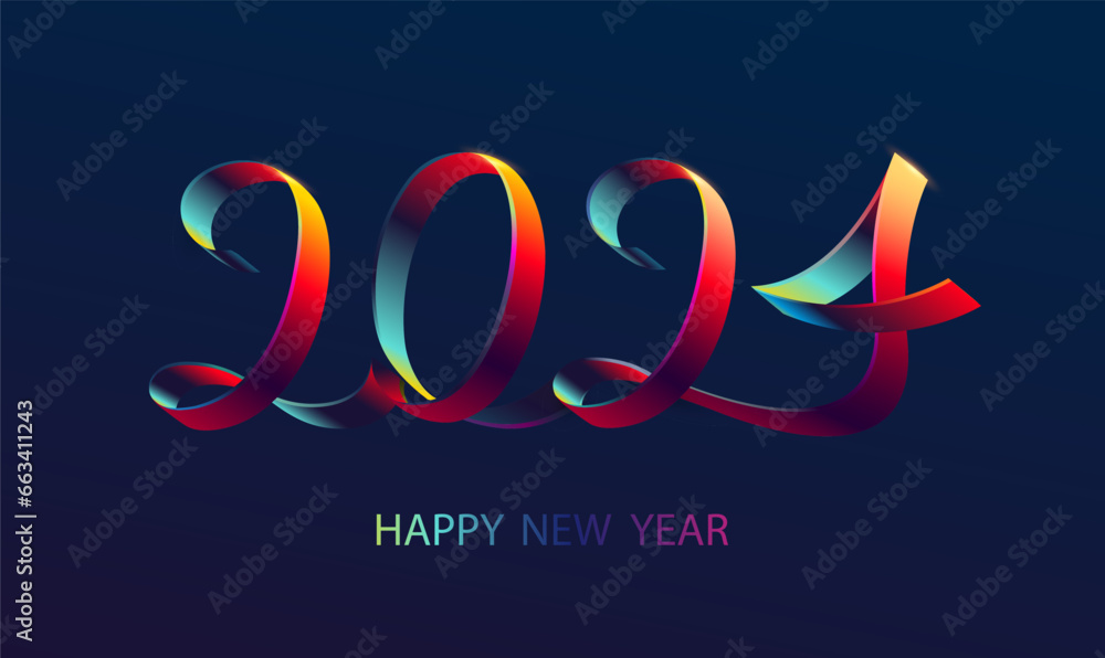 New Years and christmas 2024. Calligraphic lettering design of colored ...