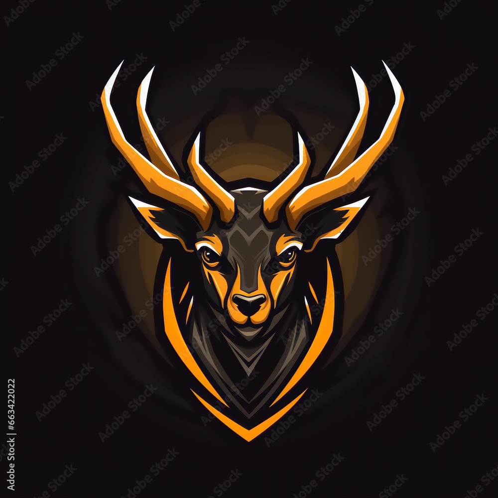 Logo vectoriel d'un cerf avec des bois sur la tête, corne sur le crâne ...