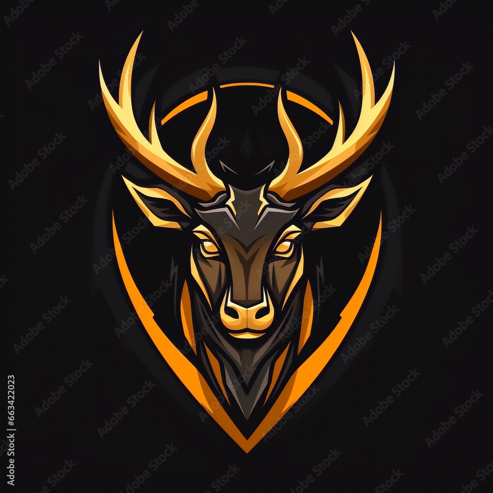 Logo vectoriel d'un cerf avec des bois sur la tête, corne sur le crâne ...