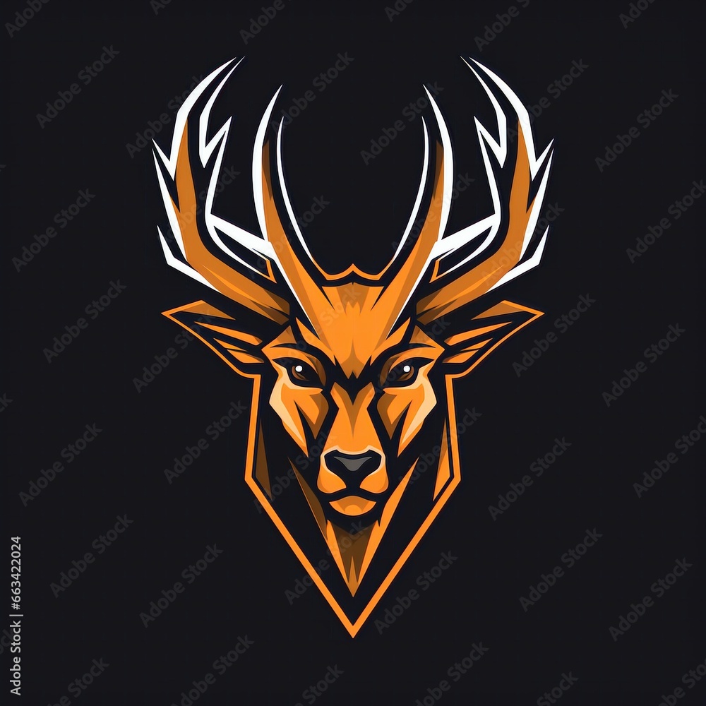 Logo vectoriel d'un cerf avec des bois sur la tête, corne sur le crâne ...