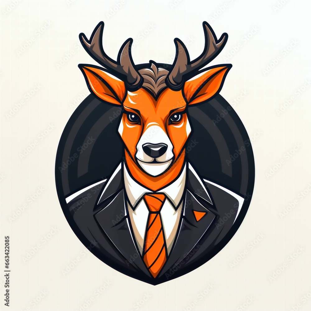 Logo vectoriel d'un cerf avec des bois sur la tête, corne sur le crâne ...