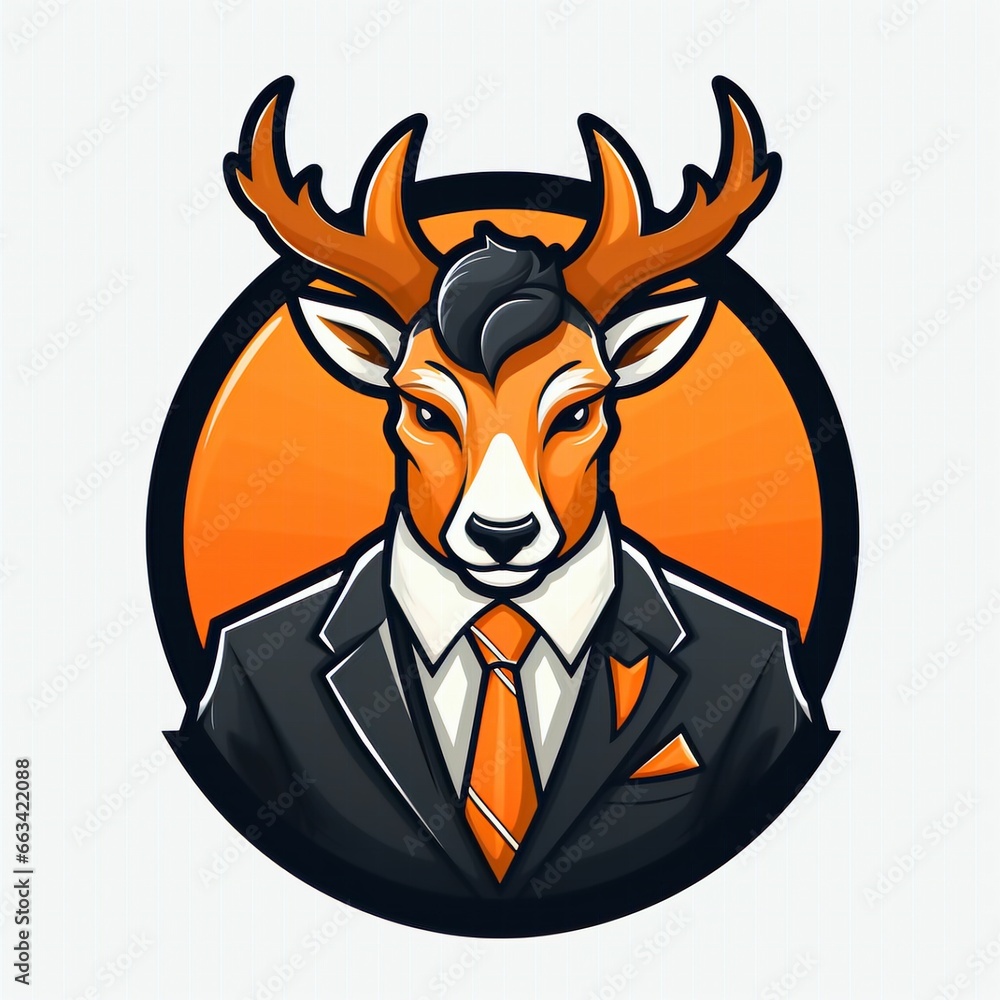 Logo vectoriel d'un cerf avec des bois sur la tête, corne sur le crâne ...