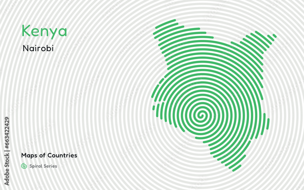 Abstract map of Kenya with circle lines. identifying its capital city ...