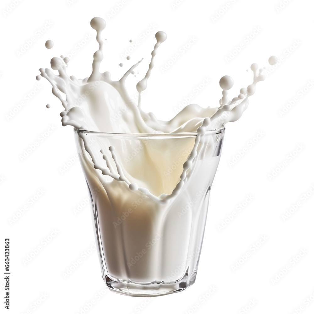 Milk splashing in glass isolated on transparent background, white ...