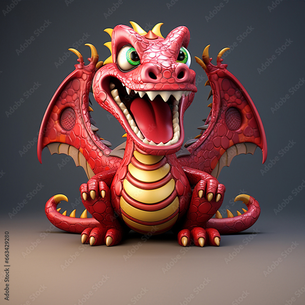 A highly detailed red dragon in vibrant 3D graphic pop-up design ...