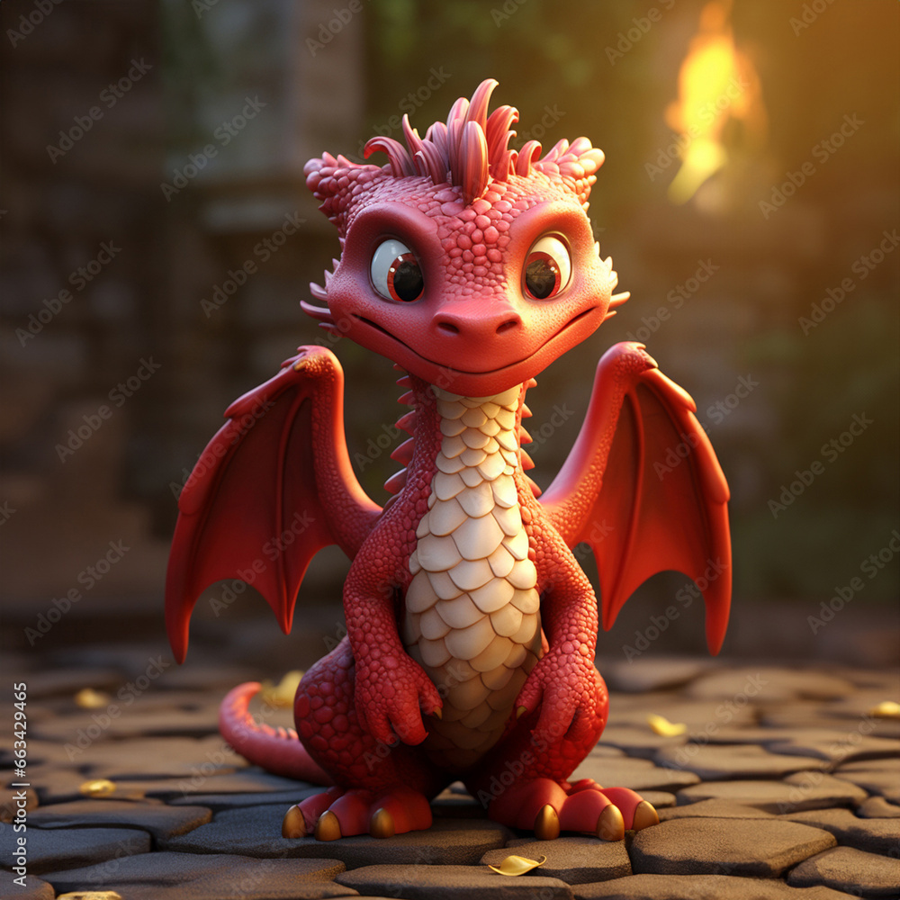 A highly detailed red dragon in vibrant 3D graphic pop-up design ...