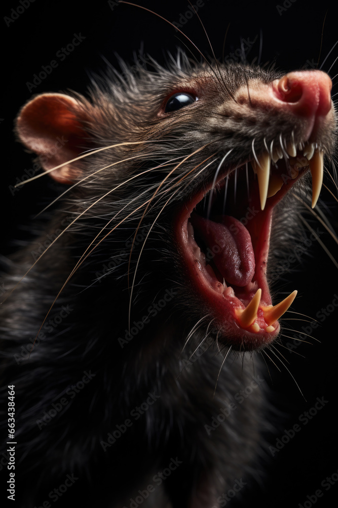 Obraz Aggressive rat on dark background. Rodents are carriers of ...