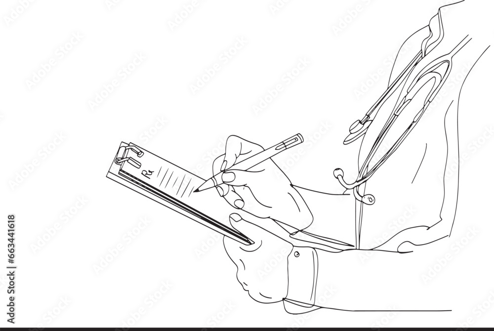 One-Line Drawing of Doctor Writing: Hand-Drawn Style Vector ...