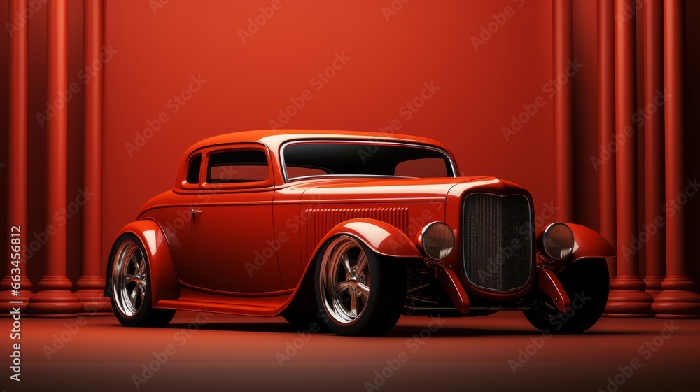 A fiery red car roars through a sea of crimson, its gleaming wheels ...