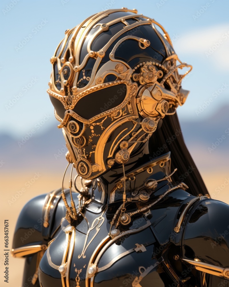 A knight rides through the open sky on their motorcycle, their shining ...