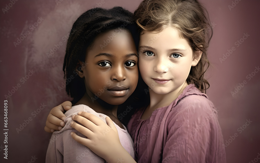 Poster, Foto Inclusive portrait of two interracial white and black ...